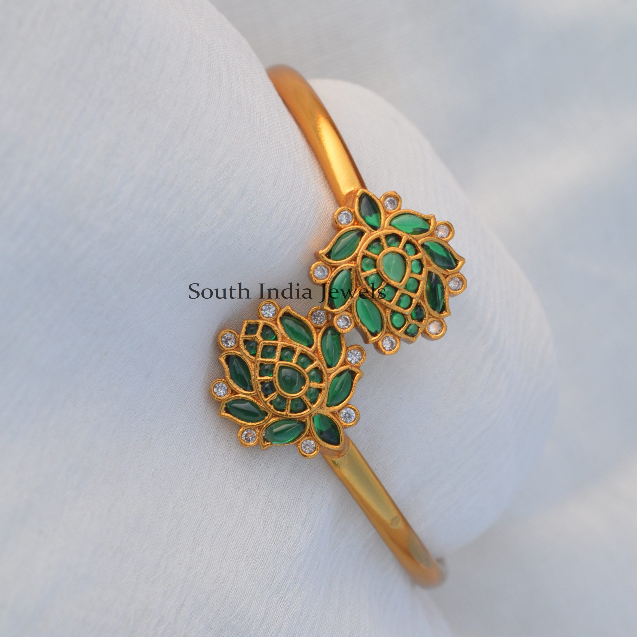 Wonderful Matt Finish Lotus Kada Bracelet South India Jewels