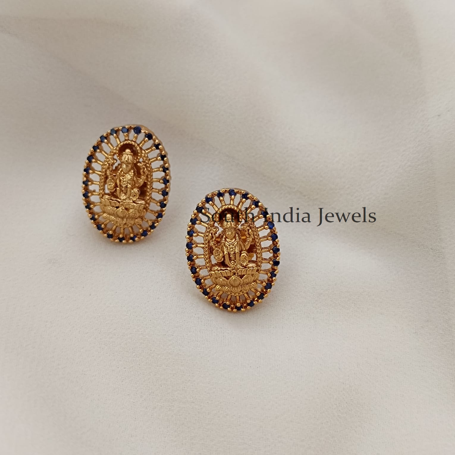 Marvelous Blue Lakshmi Studs South India Jewels