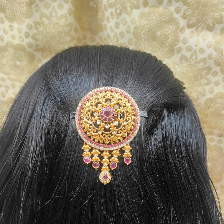 Imitation Kemp Stones Circle Design Hair Choti - South India Jewels Imitation Kemp Stones Circle Design Hair Choti - South India Jewels